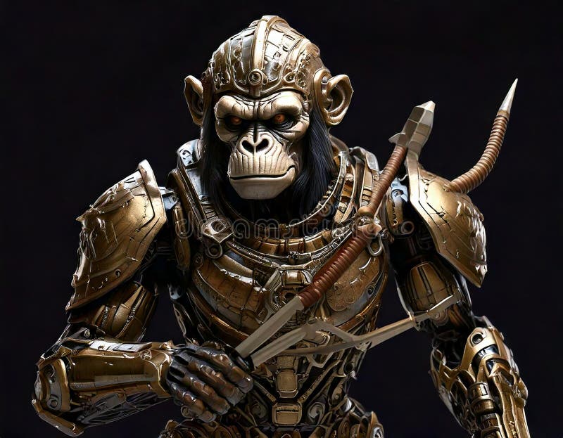 Monkey Wearing Armor. Monkey with a Sword and a Bow and Arrows Stock ...