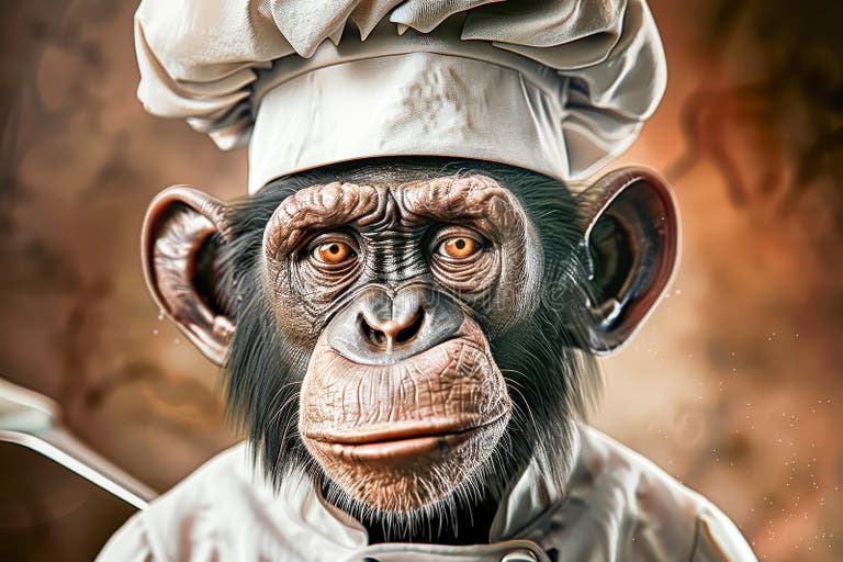 Monkey Wearing a Chef S Hat and a White Apron Stock Image - Image of ...