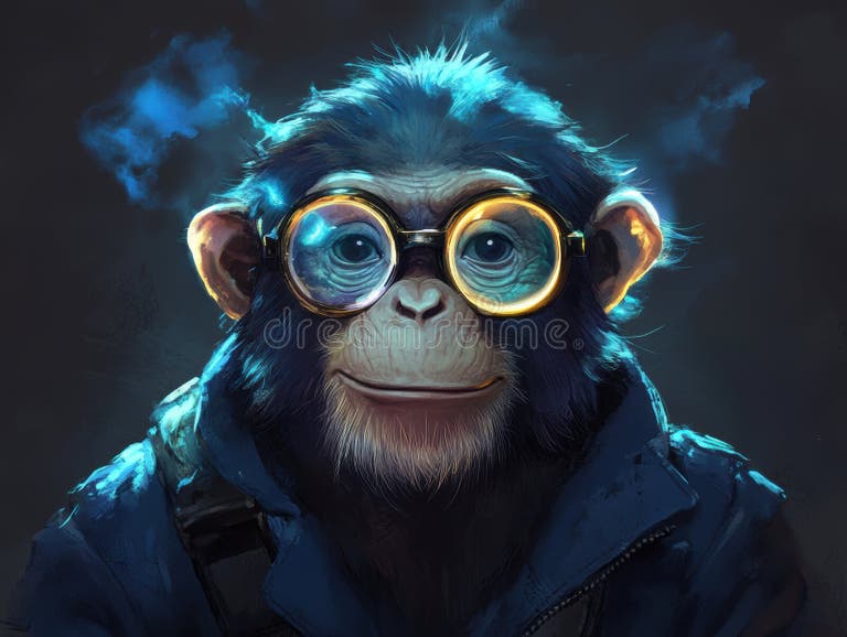 A Monkey Wearing Glasses and a Jacket Stock Illustration - Illustration ...