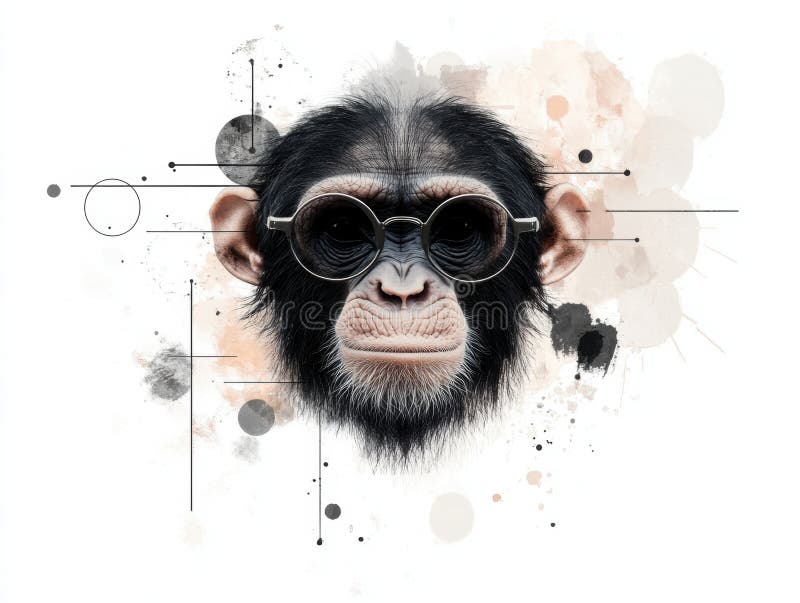 A Monkey Wearing Glasses and a White Background Stock Illustration ...