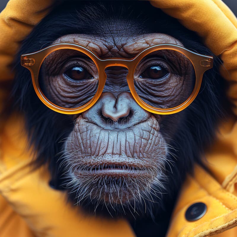 Monkey Wearing Glasses and a Yellow Jacket Stock Photo - Image of ...