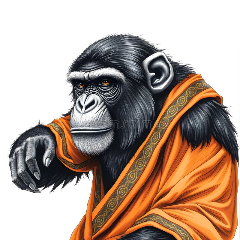 A Monkey Wearing an Orange Robe and Looking at the Camera Stock ...