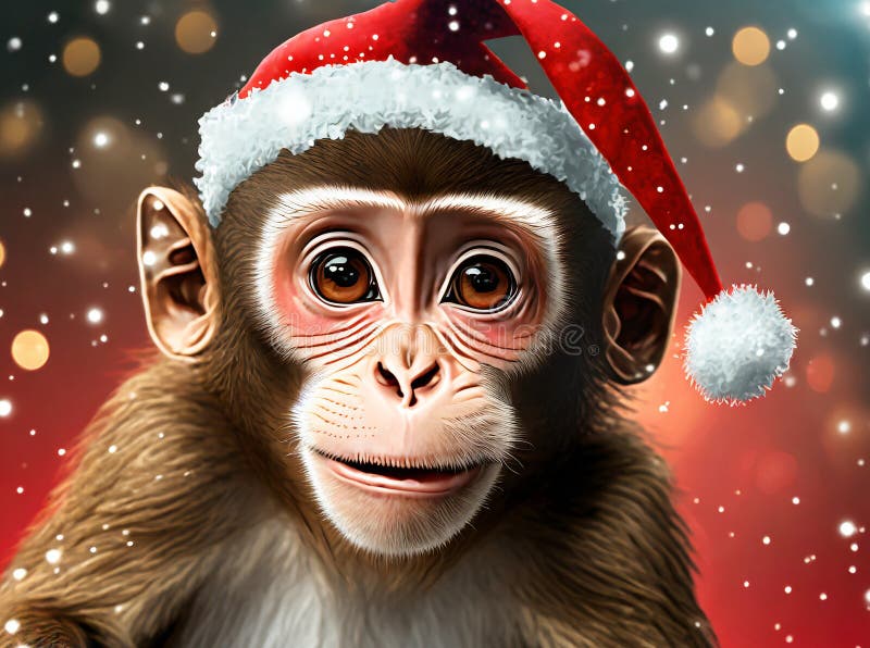 Monkey Wearing a Santa Hat and Scarf. Stock Illustration - Illustration ...