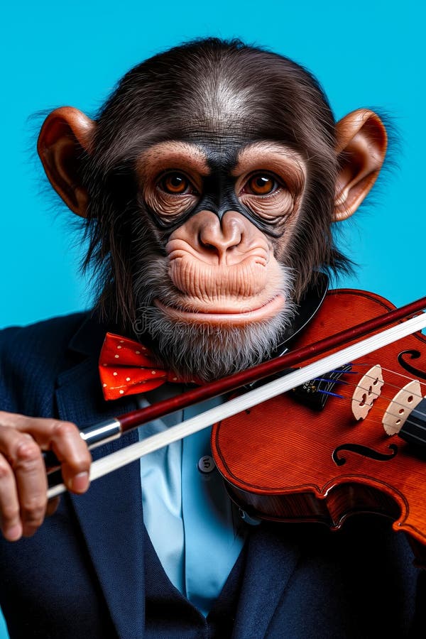 A Monkey in a Suit Playing a Violin Stock Image - Image of dress ...