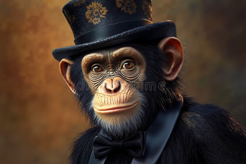 A Monkey Wearing a Top Hat and Bow Tie Stock Image - Image of formal ...