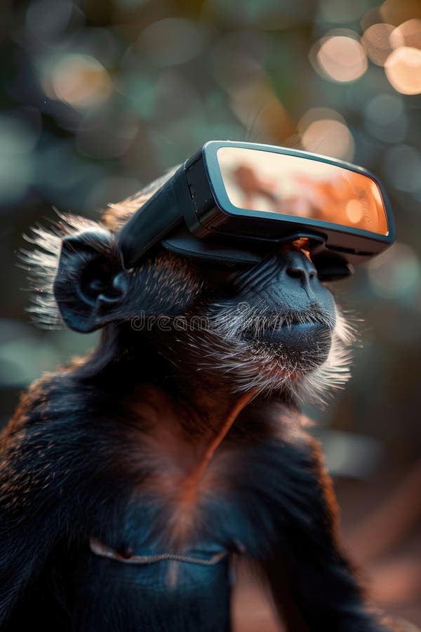 Monkey Wearing Virtual Reality Vr Glasses Stock Image - Image of tech ...