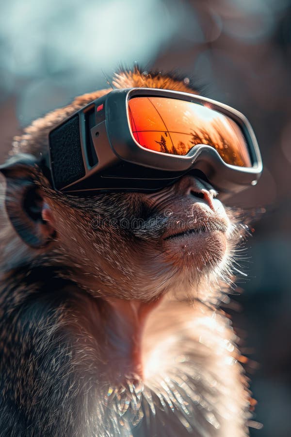 Monkey Wearing Virtual Reality Vr Glasses Stock Photo - Image of head ...