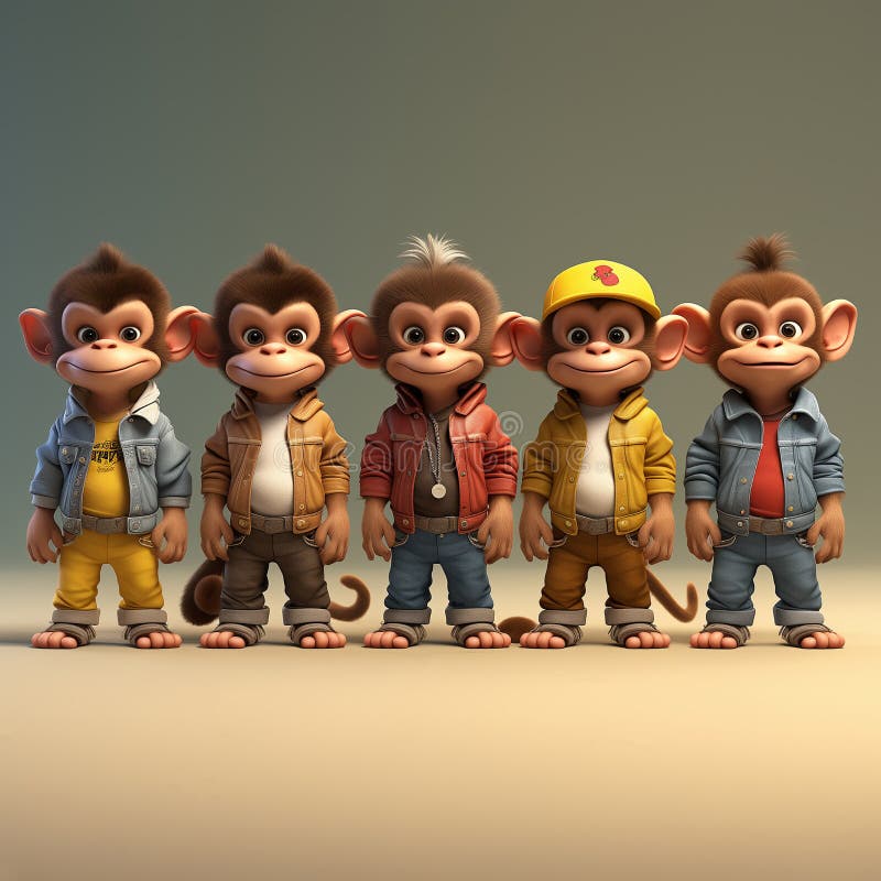 The Monkey Wears Bright Yellow and Red Clothes and a Hat Stock Illustration - Illustration of ...