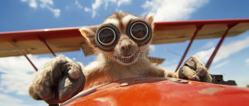 Monkey Wears Goggles while Perched on an Airplane Stock Image - Image ...