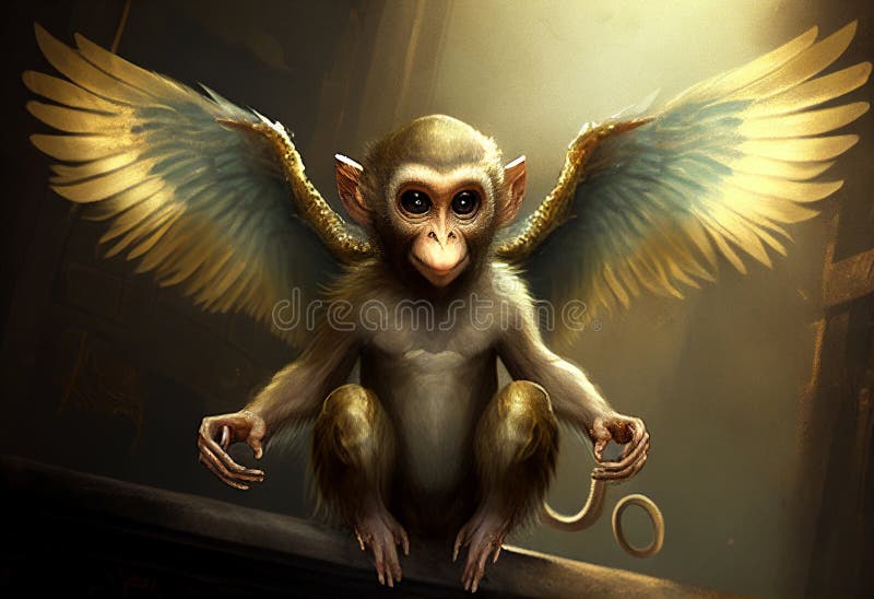 Monkey with Wings. AI Generated Stock Illustration - Illustration of ...