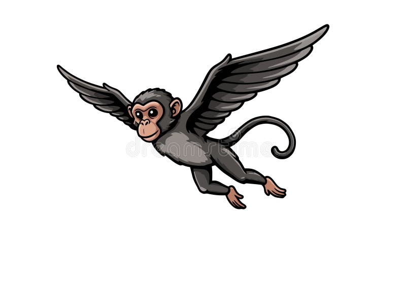 Flying monkey clip art. stock illustration. Illustration of black ...