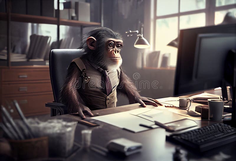 Monkey working in office stock image. Image of teamwork - 317842175
