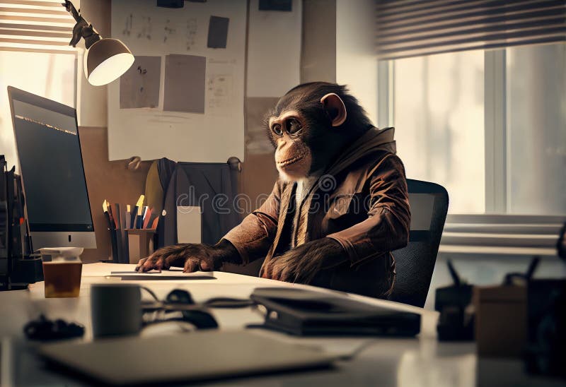 Monkey working in office stock image. Image of charm - 314612237
