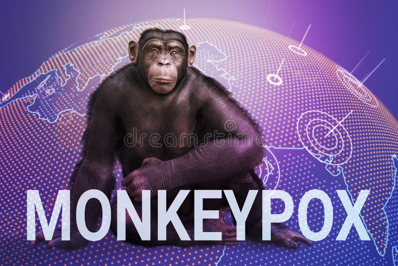 Monkey on a Background with Earth Map, Conceptual 3D Illustration Stock ...