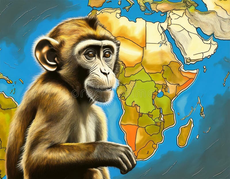 Monkeypox Virus. Mpox, Mpxv, Mpx. Monkey in Front of Africa Depicting ...