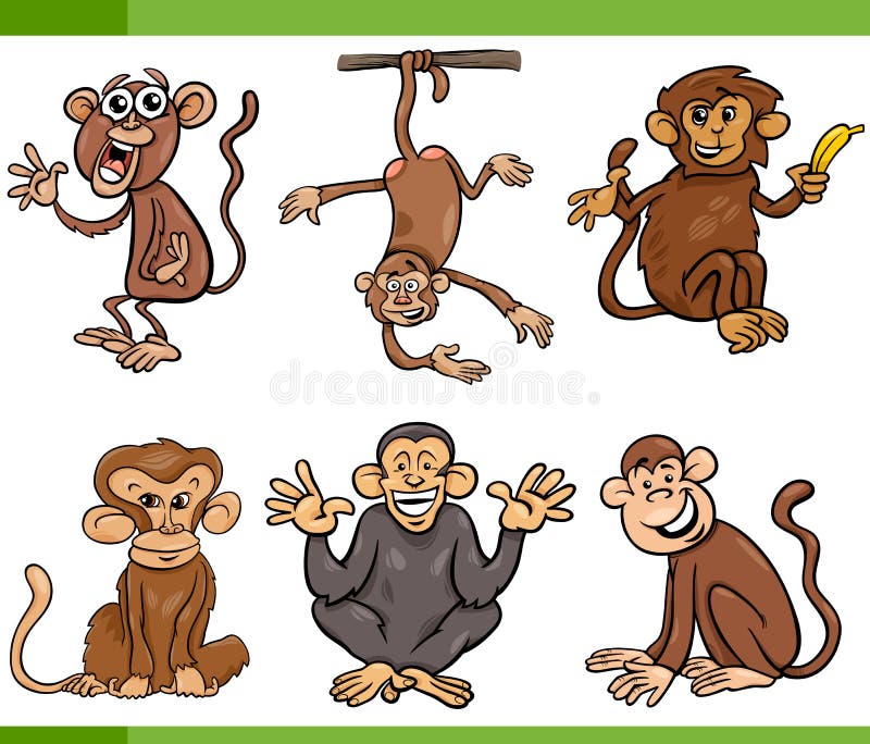 Monkeys Cartoon Set Illustration Stock Vector - Illustration of cartoon ...