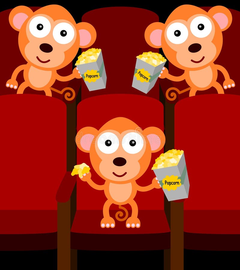 Monkeys in cinema stock illustration. Illustration of movie - 32525461