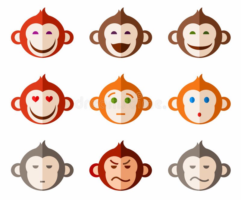 Monkeys, Different Emotions Colored Icons. Stock Vector - Illustration ...