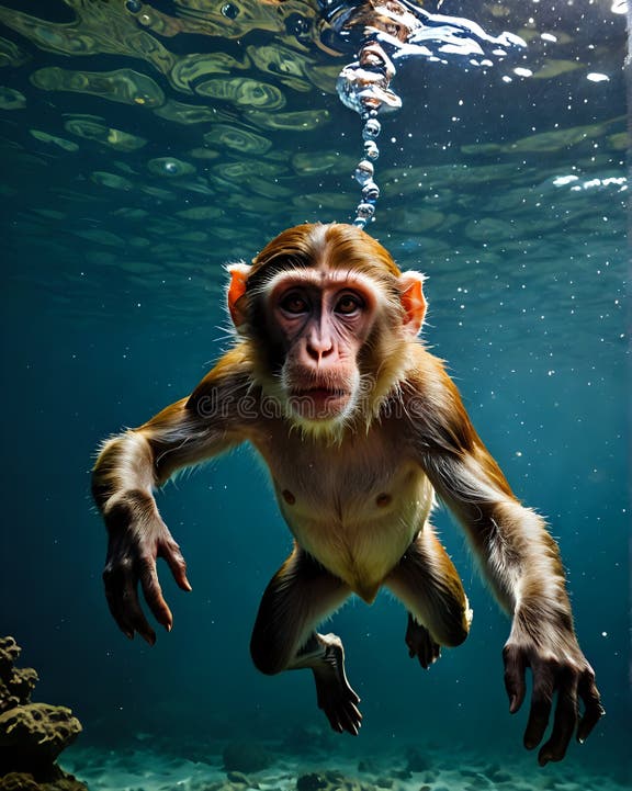 Monkeys dive for fish stock illustration. Illustration of wild - 321118146