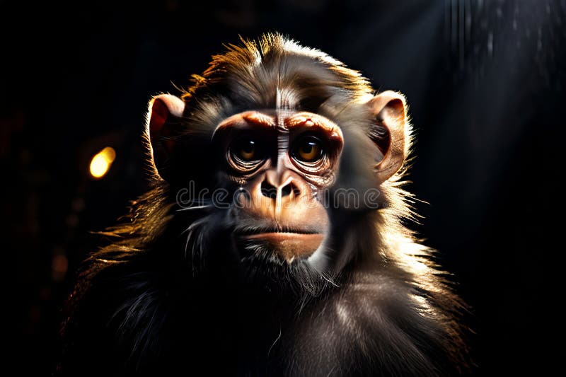 Monkeys Face in Spotlight Capture a Monkeys Face Illuminated by Stock ...