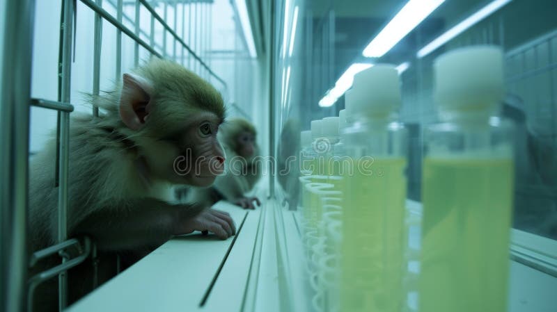 Monkeys in Laboratory Observing Test Samples Stock Photo - Image of ...