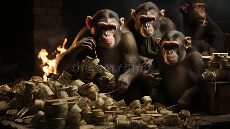 Monkeys with Money. Anthropomorphic Monkey, Smiling, and Holding ...