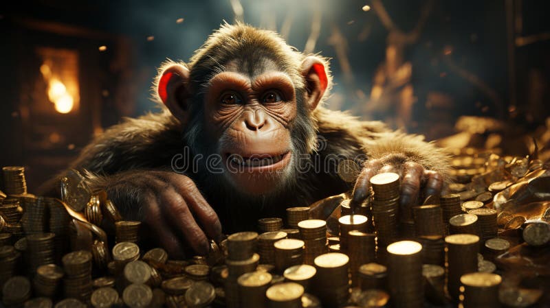 Monkeys with Money. Anthropomorphic Monkey, Smiling, and Holding ...