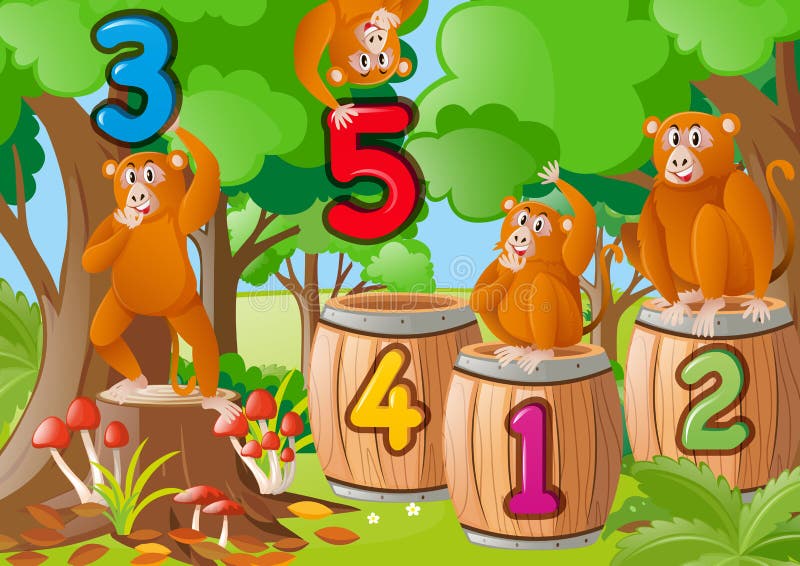 Monkeys and Number One To Five Stock Vector - Illustration of monkey ...