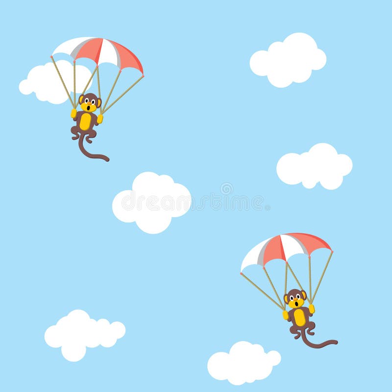 Monkeys with parachutes stock vector. Illustration of cartoon - 29004979
