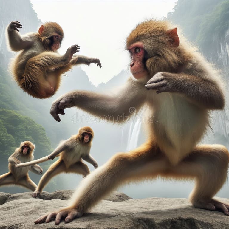 Monkeys Practicing Martial Arts Techniques Their Movements Fluid Stock ...