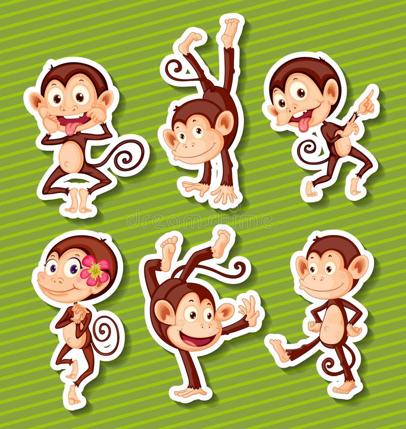 Monkeys set stock vector. Illustration of cartoon, series - 44515903