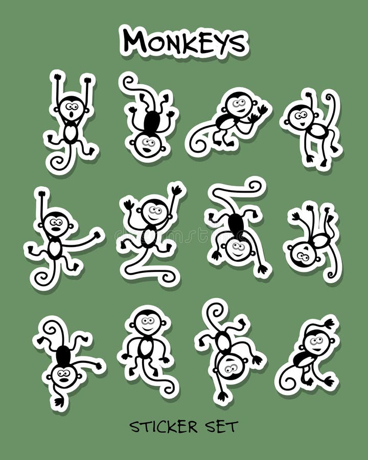 Monkeys, Sticker Set for Your Design Stock Vector - Illustration of ...