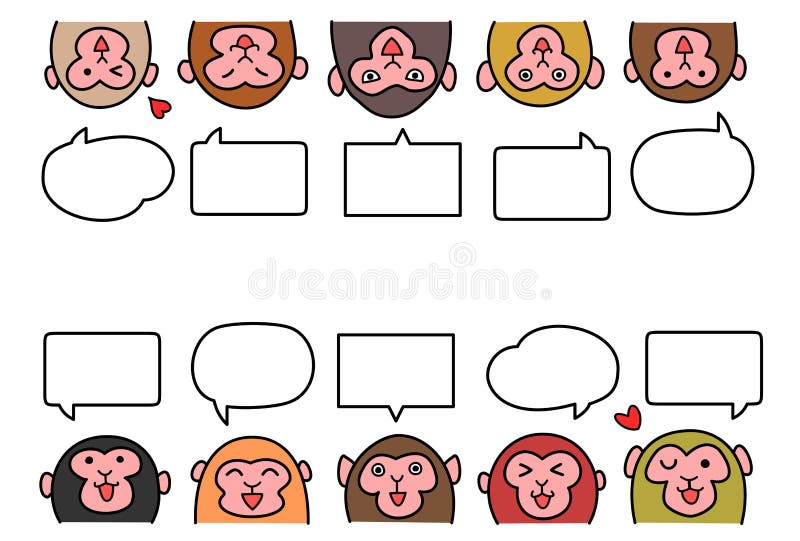 Monkeys in Two Rows with Speech Bubbles Stock Vector - Illustration of ...