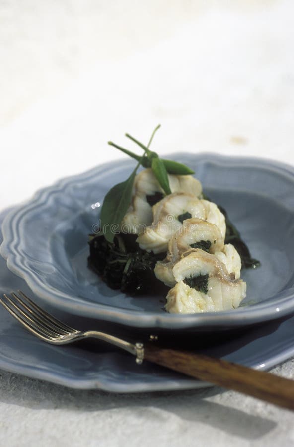 Monkfish Stuffed with Spinach Stock Image - Image of filled ...