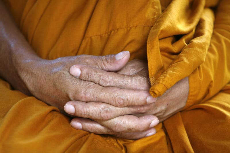 Monk with Two Hands Clasped in Prayer Stock Image - Image of beads ...