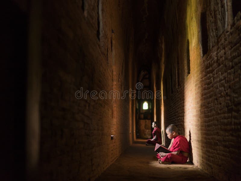 Monks Meditating Reading Book in the Temple Stock Image - Image of ...
