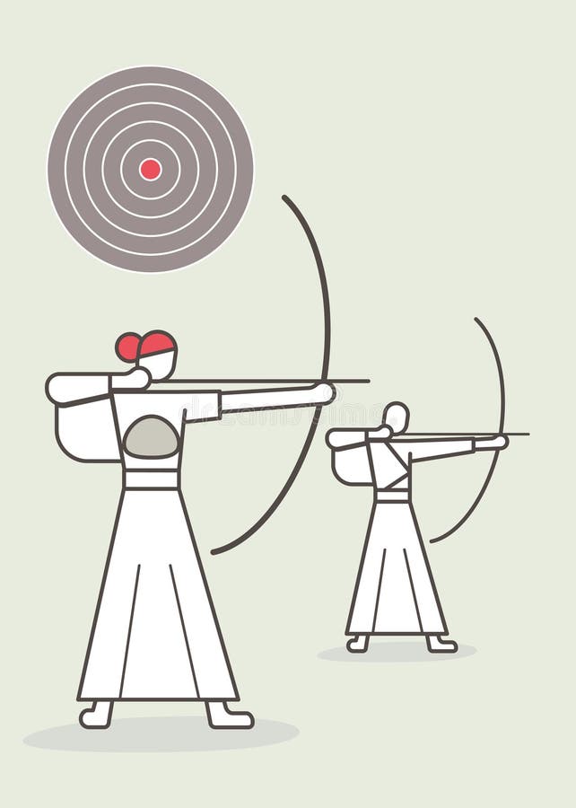 Monks Practicing Japanese Kyudo Archery Stock Illustration ...