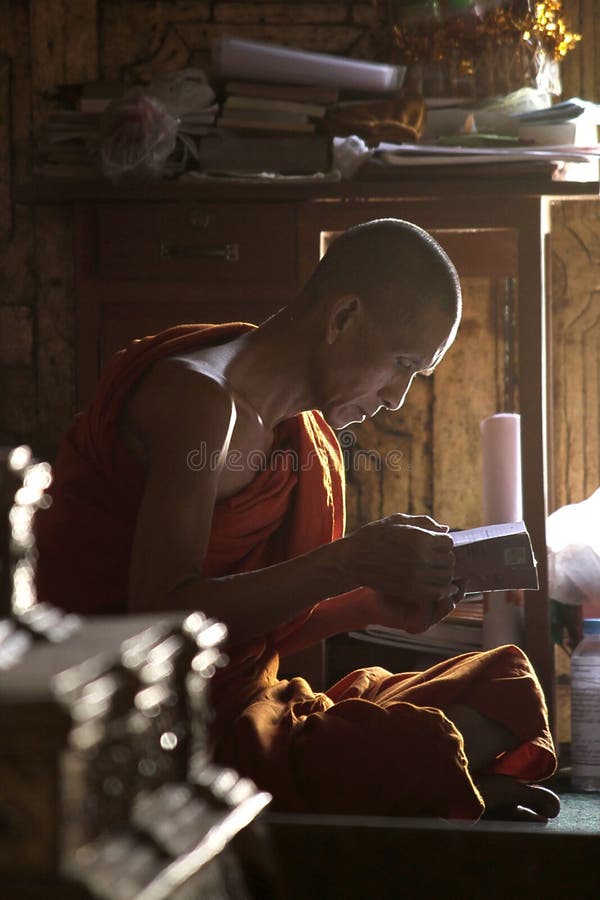 The Monks Sat Quietly Reading the Book. Stock Image - Image of ...
