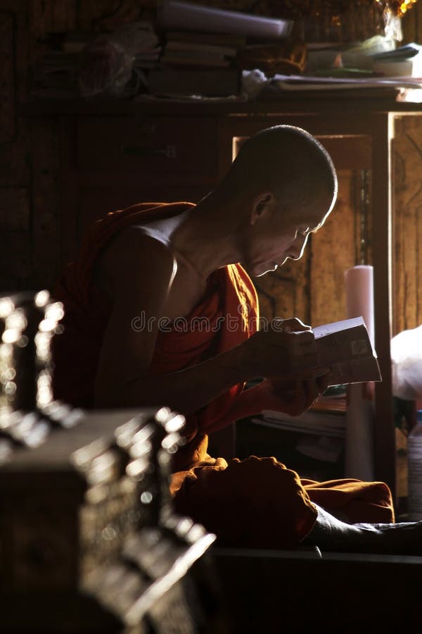 The Monks Sat Quietly Reading the Book. Stock Image - Image of ...