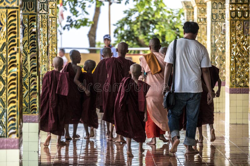 Monks Walking in a Temple Corridor, Myanmar Editorial Photo - Image of ...