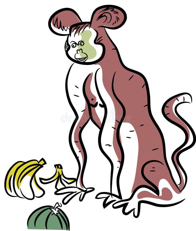 Mono con las comidas ilustración del vector. Ilustración de espera ...