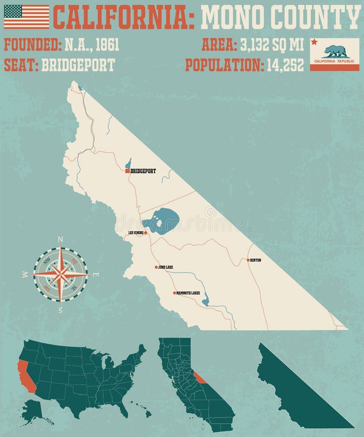 Map of Mono County in California Stock Vector - Illustration of federal ...