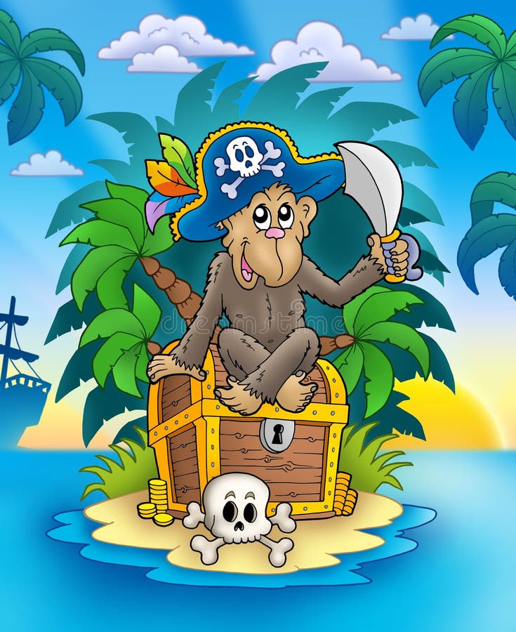 Mono Del Pirata En La Isla Del Tesoro Stock de ilustración ...