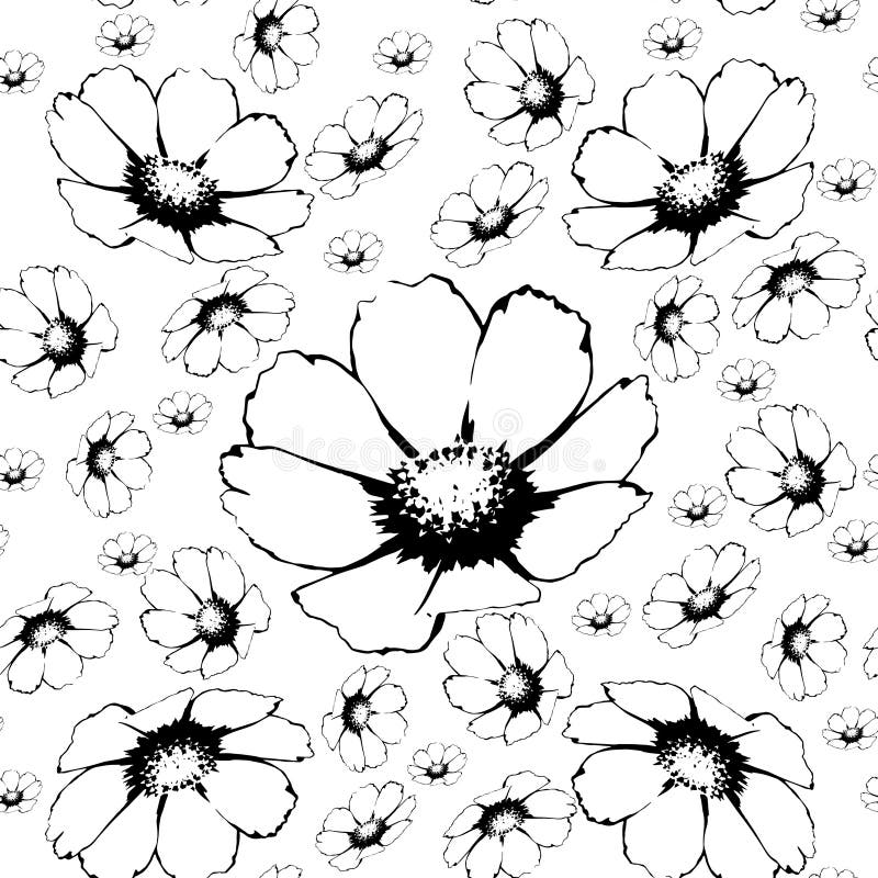 Seamless Repeat Black Silhouette Flower Stock Vector - Illustration of ...