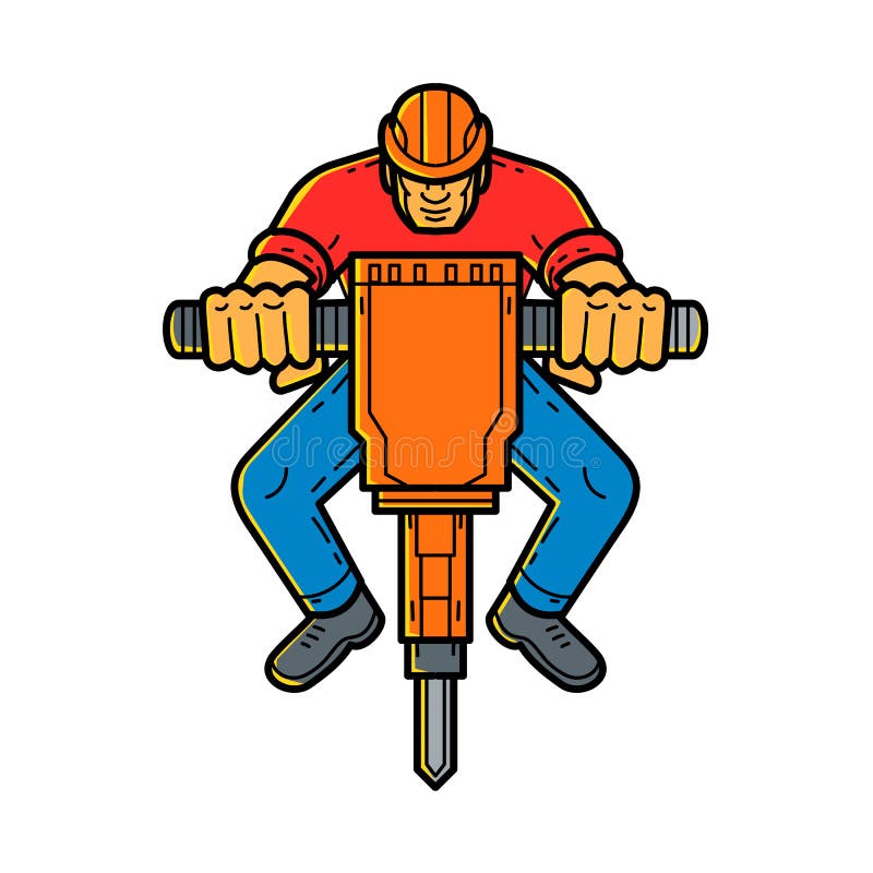 Construction Worker Jackhammer Mono Line Art Stock Vector ...