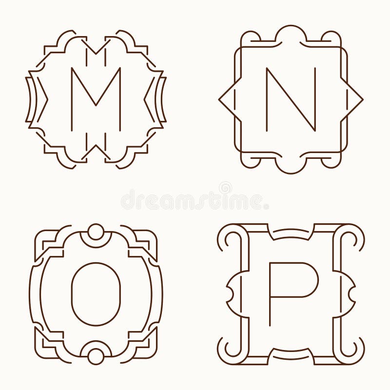 Mono Linea Monogrammi Di Vettore M., N, O, P Illustrazione Vettoriale ...