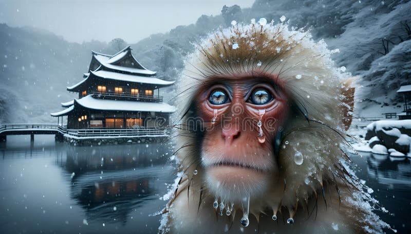 Mono Llorando En Un Lago En Japón Foto de archivo - Imagen de lago ...
