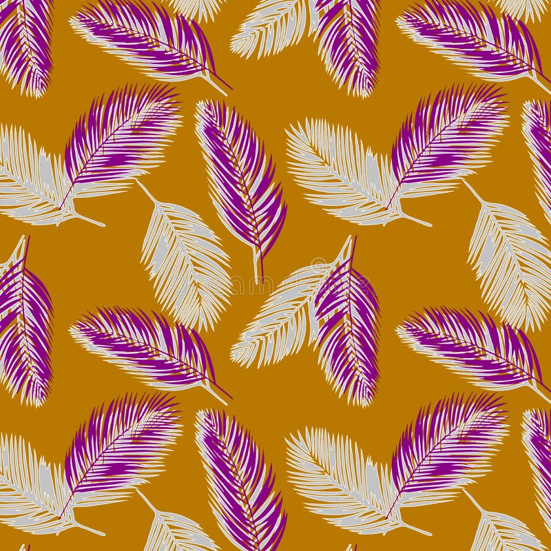 Mono Print Style Leaves Seamless Pattern Background. Stock Illustration ...