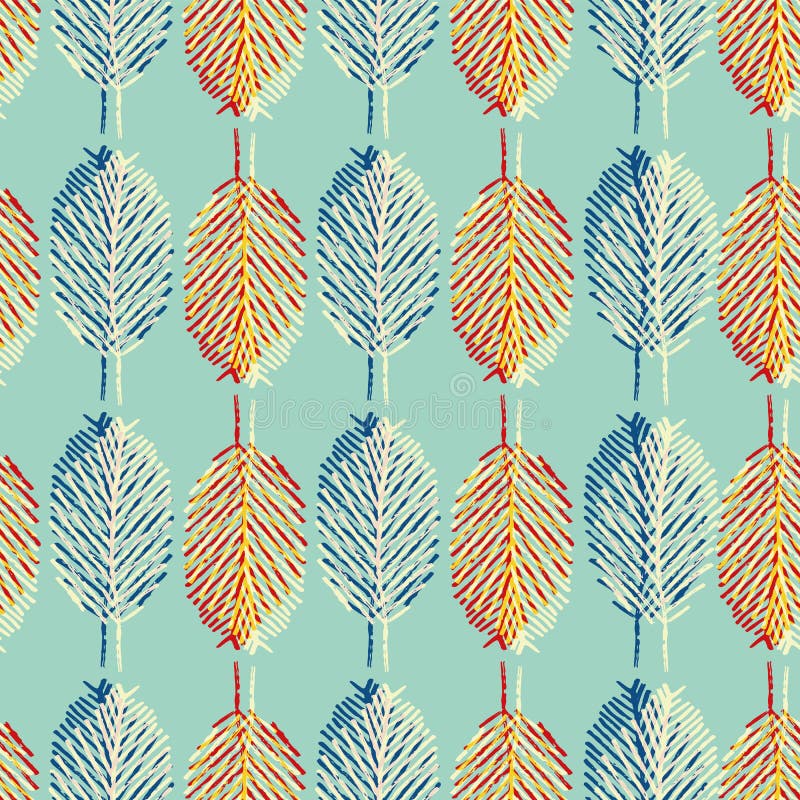 Mono Print Style Leaves Seamless Vector Pattern Background. Vertical ...