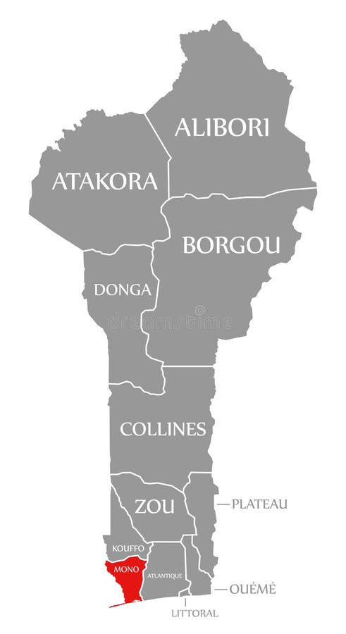 Mono Red Highlighted in Map of Benin Stock Illustration - Illustration ...